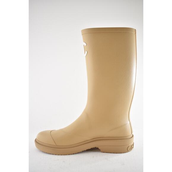 CHANEL | Shoes | Chanel Rev Beige White Wellington Wellies Cc Logo Pull ...